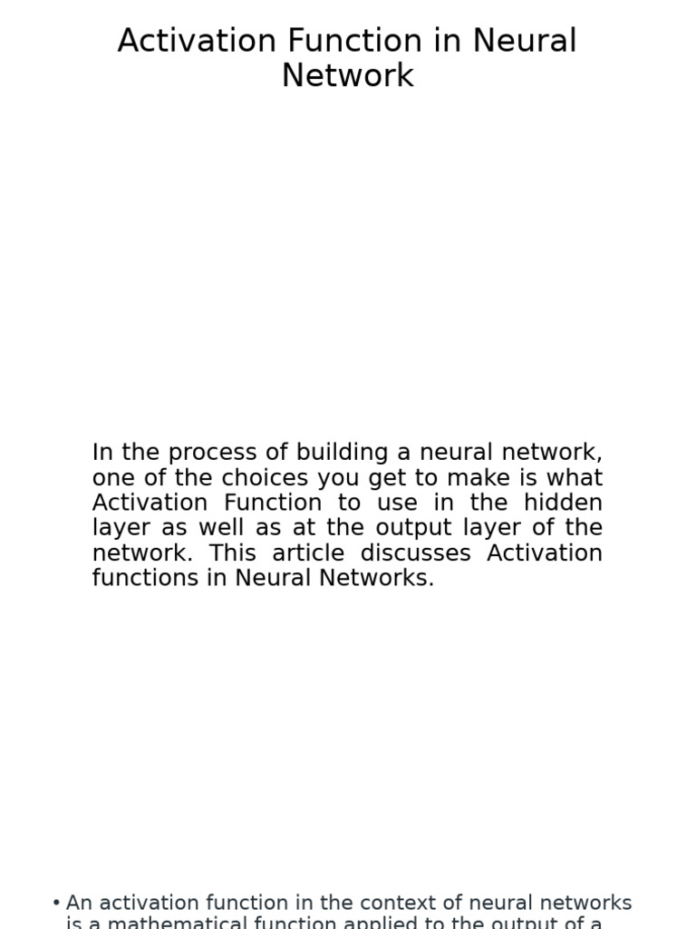 Activation Function in NN | PDF | Artificial Neural Network | Mathematical Analysis
