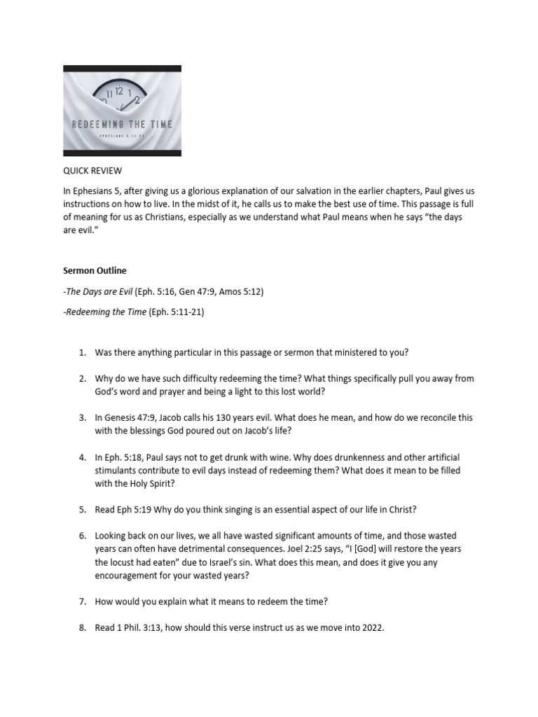 Redeeming The Time Discussion Questions | PDF