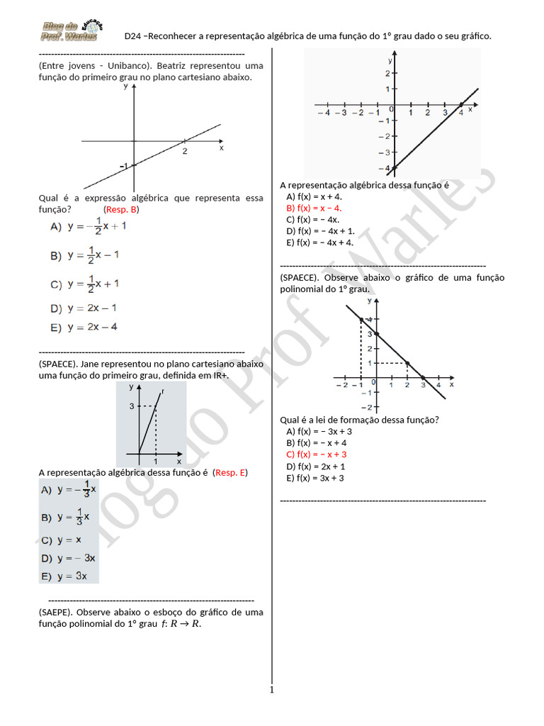 D24 (3 Série - EM - Mat.) - Blog Do Prof. Warles | PDF | Função ...