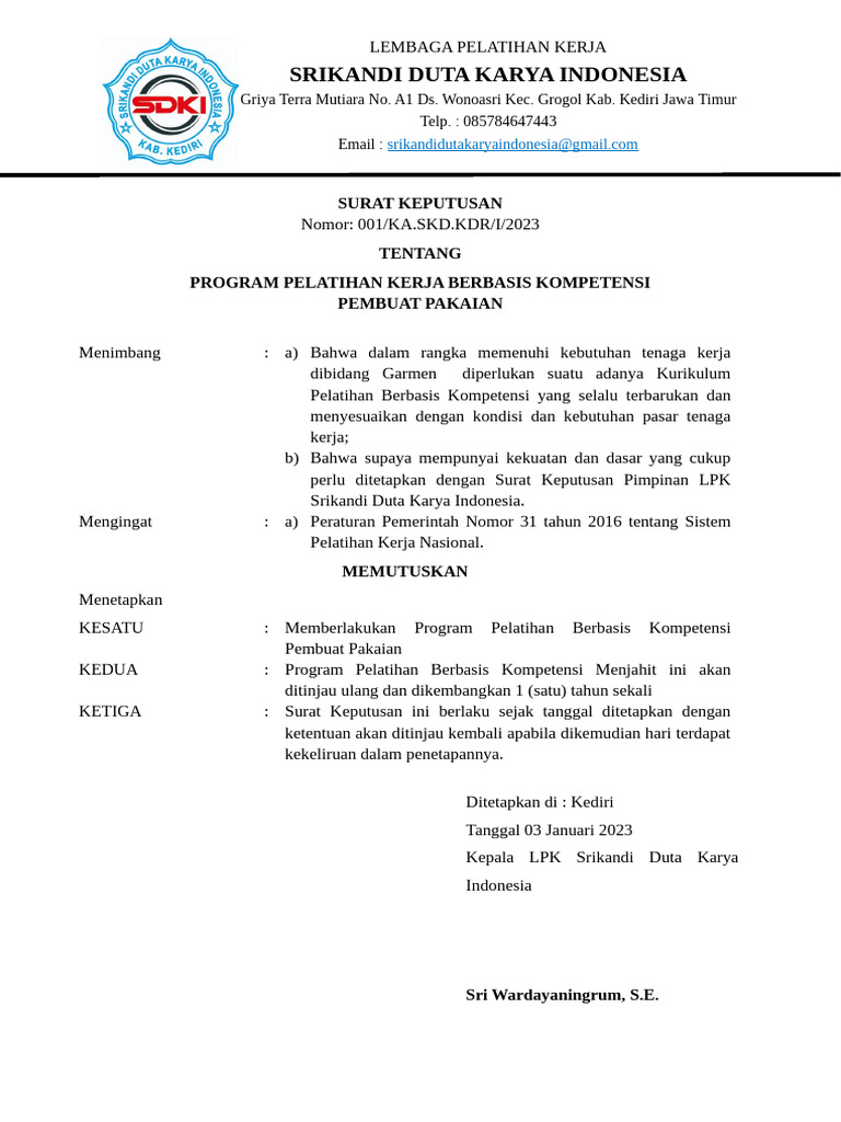 Program Pelatihan Kerja Pembuat Pakaian | PDF