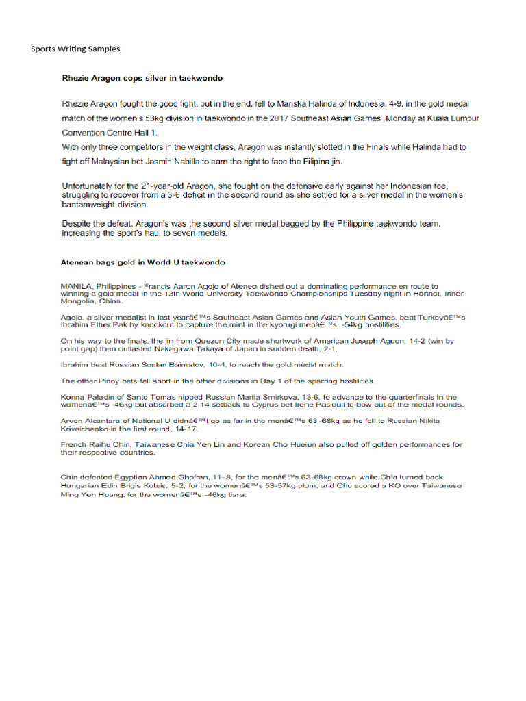 Sports Writing Samples | PDF