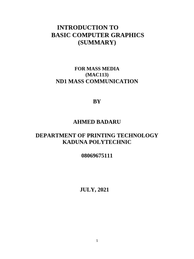COMPUTER GRAPHICS Summary Note nd1 .... - 1 | PDF | Operating System ...