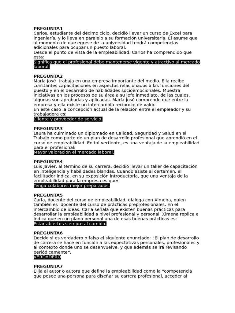 Preguntas Empleabilidad T1 | PDF | Aprendizaje | Maestros