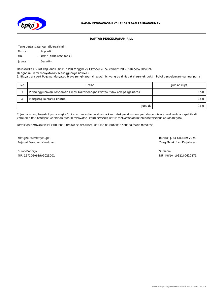 Pengeluaran Rill 450511 118 Printout | PDF