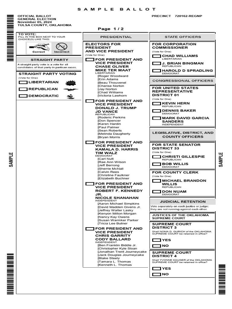 Sample Ballot | PDF | Supreme Court Of The United States
