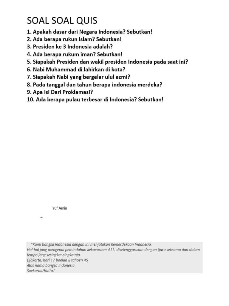 Soal Quis | PDF