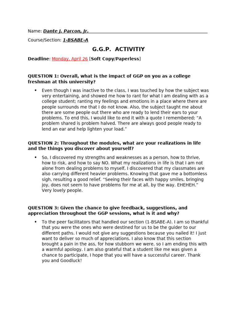 Parcon, Dante JR., J | PDF | Self-Improvement