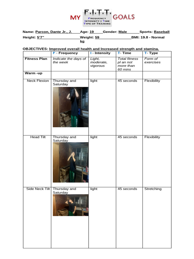 Parcon, Dante JR., J. 1BSAABE - A FITNESS PLAN | PDF | Strength Training | Sports Science