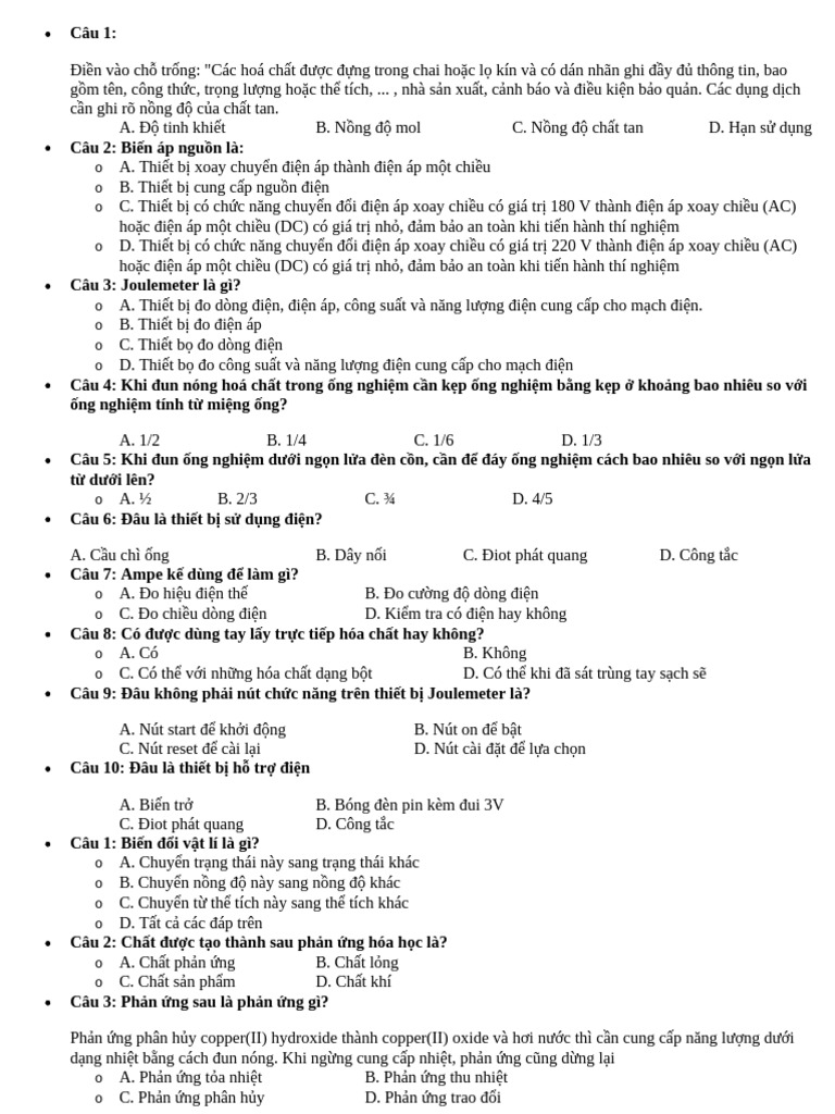 Ôn Tập Lý Thuyết Hoá khtn8 hk1 | PDF