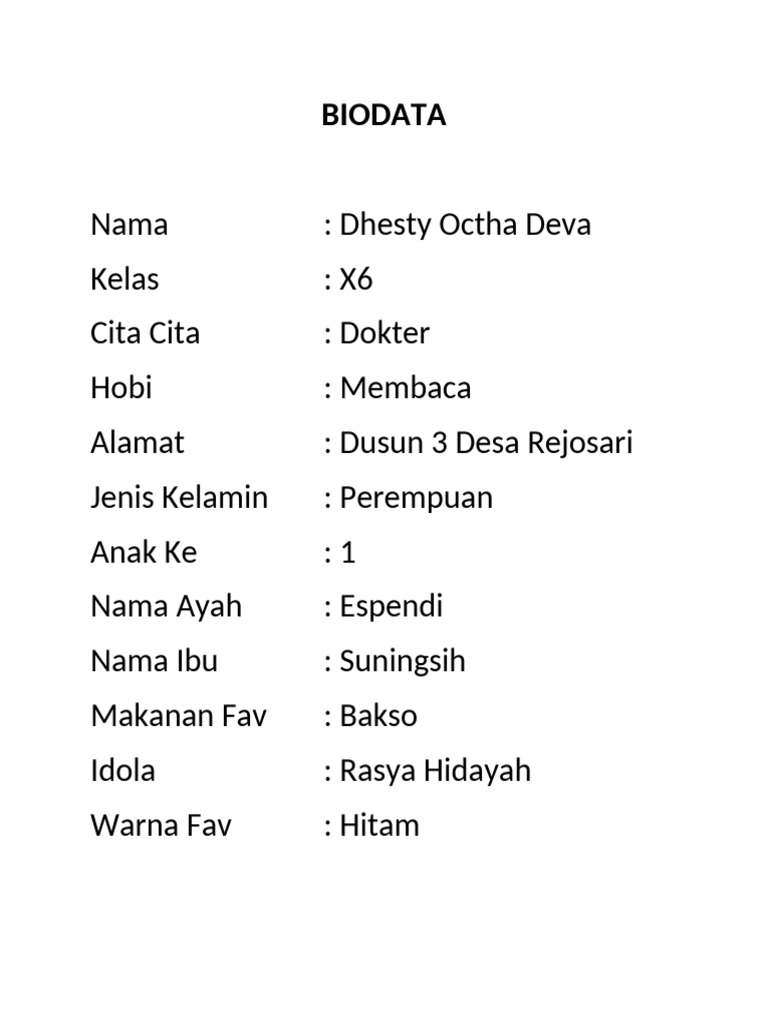 Biodata Dhesty Octha Deva | PDF | Agama & Spiritualitas