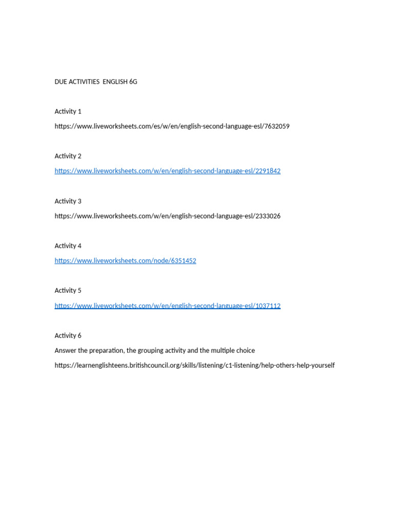 Due Activities English 6g | PDF | Computers
