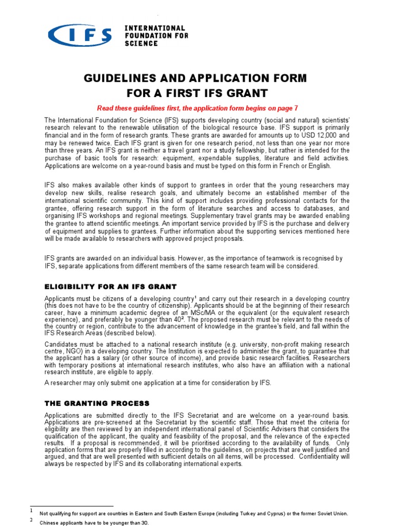 IFS 1st Grant Application Form English | PDF | Academic Degree ...