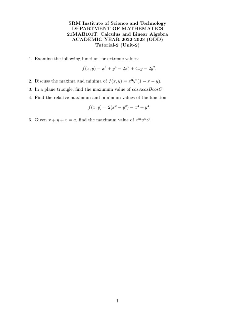 Unit 2 Functions of Several Variables Tutorial 2 | PDF | Teaching Methods & Materials