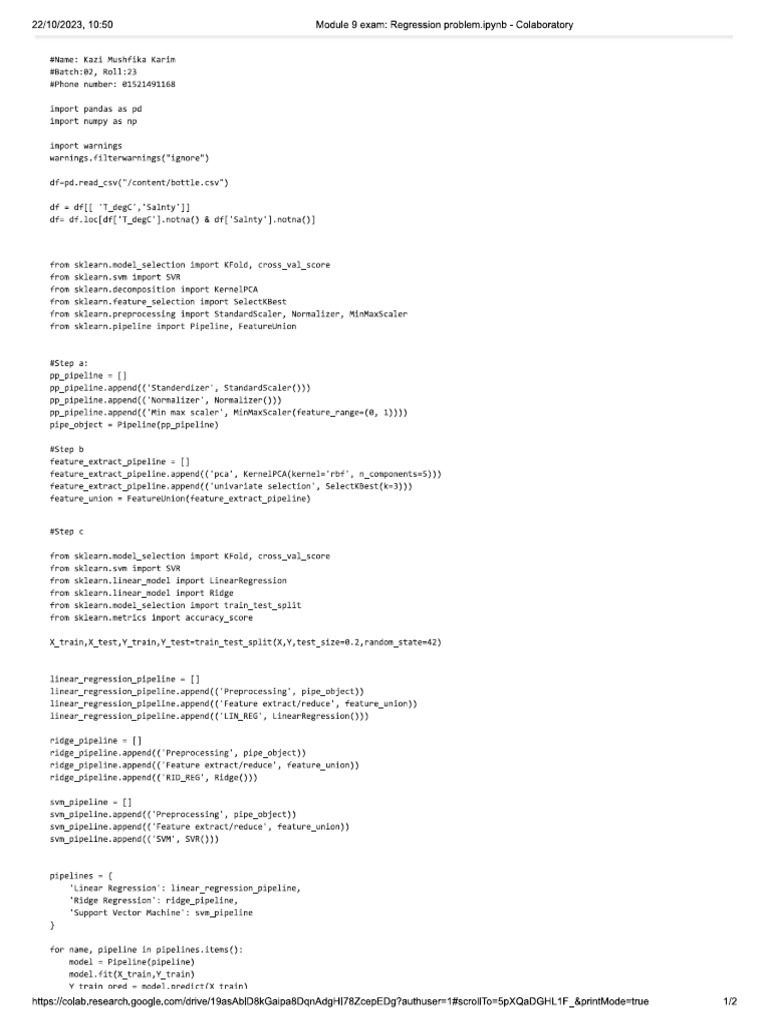 Module 9 Exam Regression Problem | PDF