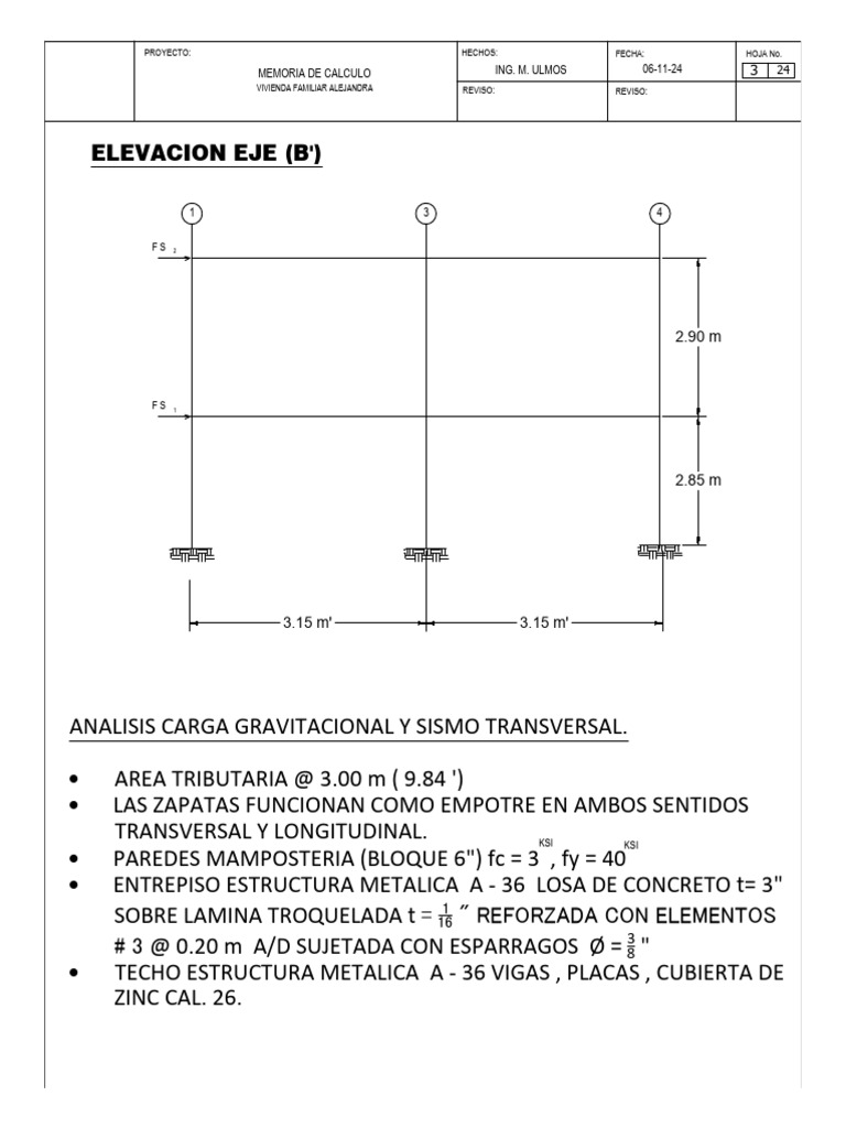 Elevacion Eje (B') : " Reforzada Con Elementos # 3 | PDF
