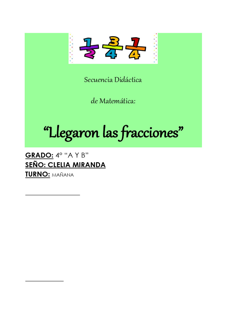 Fracciones 4to Grado Escuela | PDF | Números | División (Matemáticas)