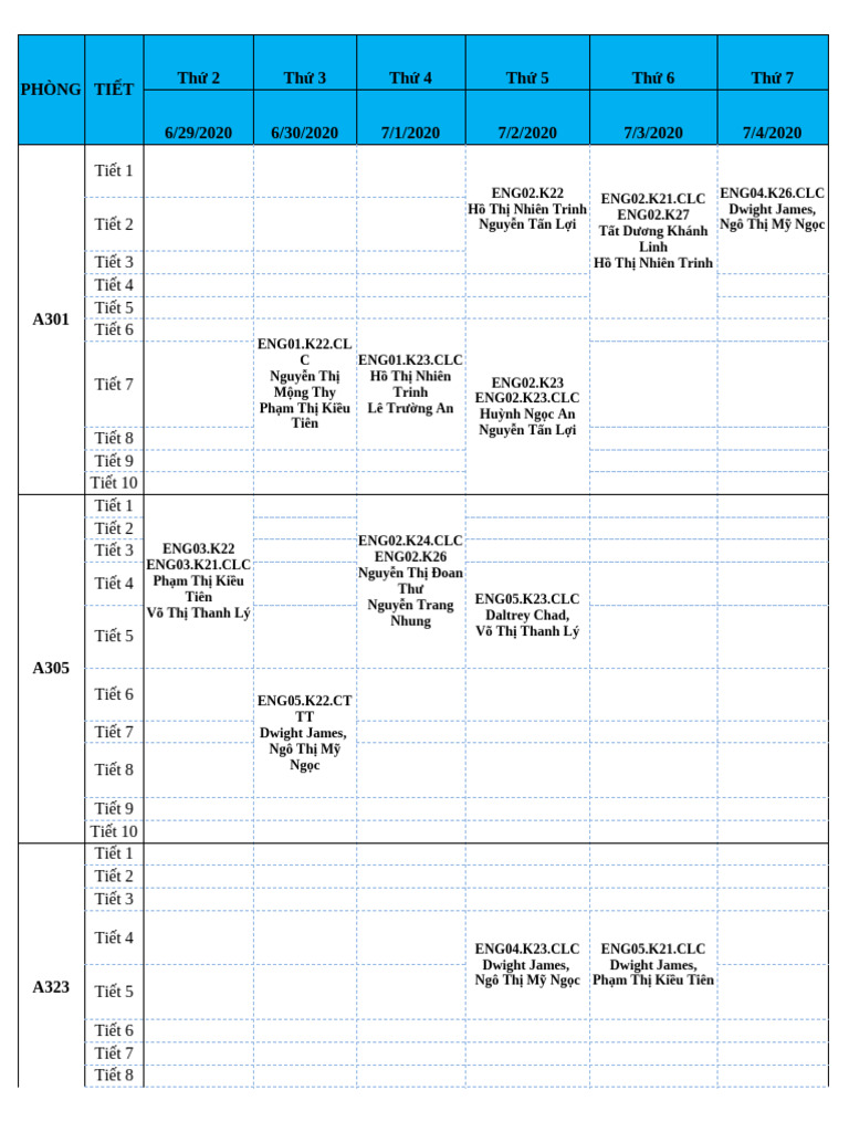 Lich Thi Noi - Hkii 2019-2020 | PDF
