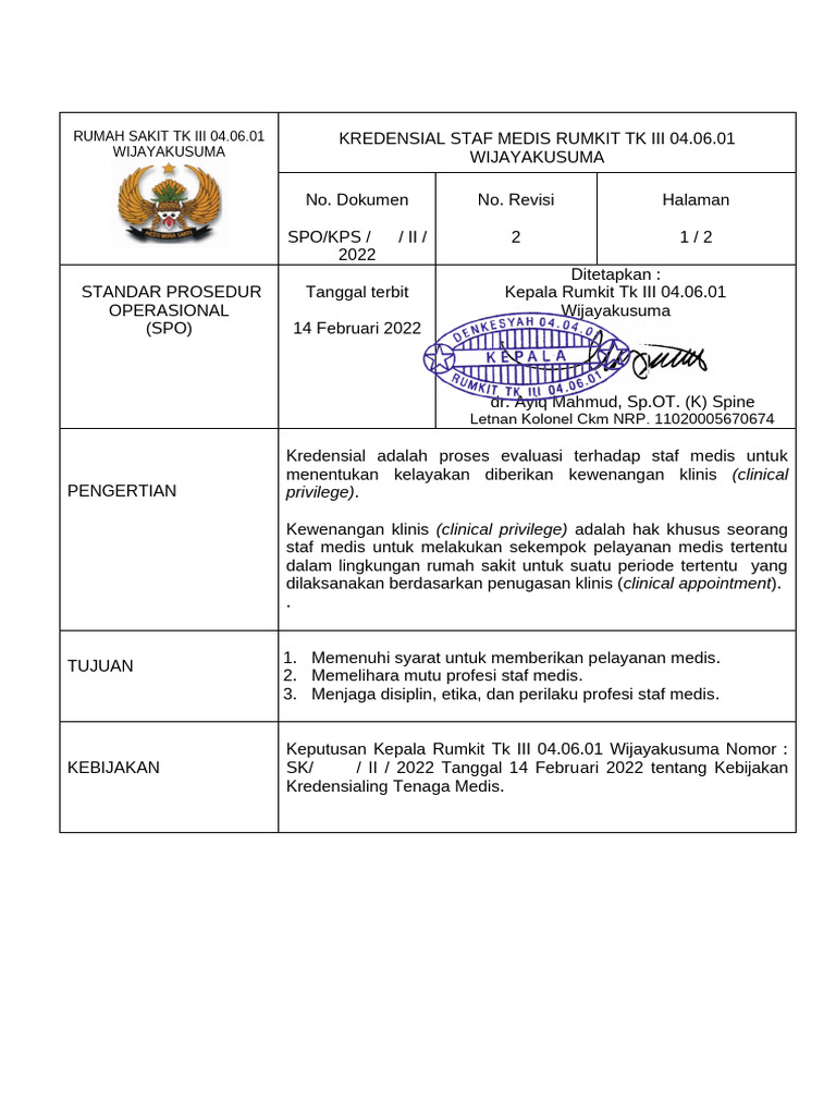 SPO Kredensial Komite Medis | PDF