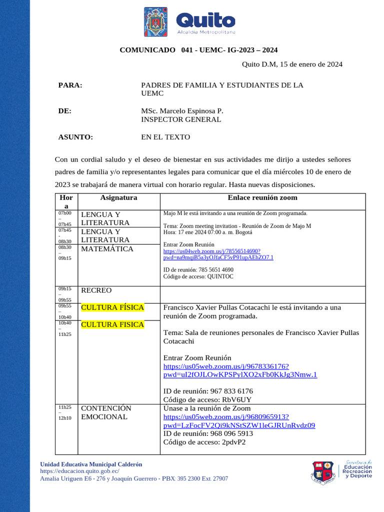 Clases Virtuales UEMC: 10 de enero 2024 | PDF