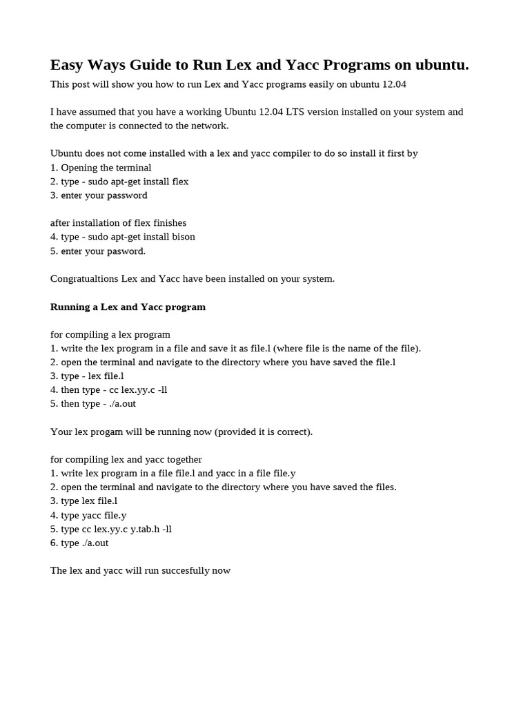 Lex and Yacc Ubuntu | PDF | Computers | Technology & Engineering