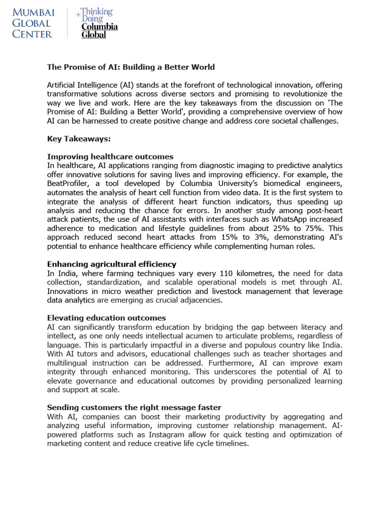 The Promise of AI - Key Takeaways - CGCM | PDF | Artificial ...