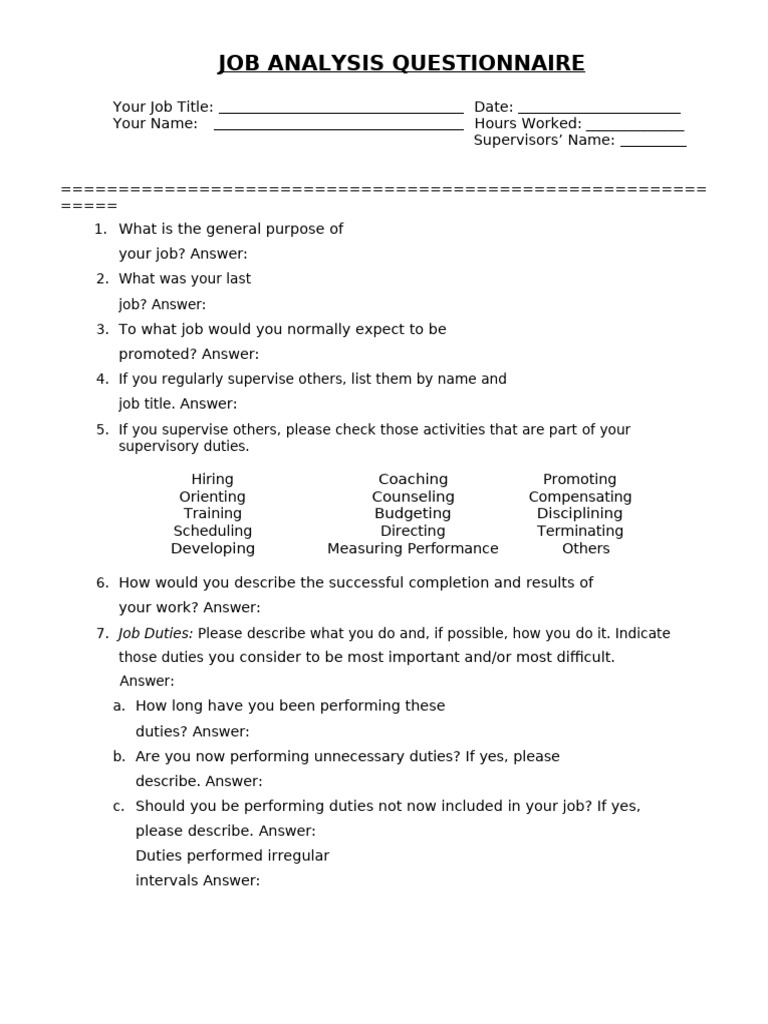 Job Analysis Questionnaire | PDF