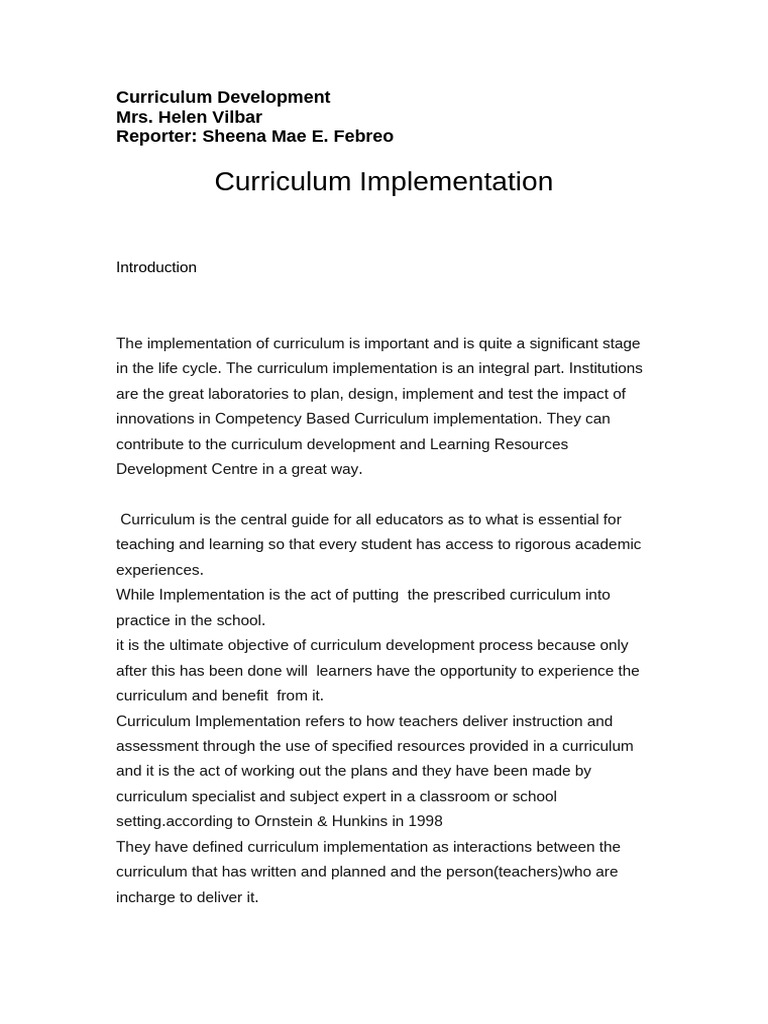 Curriculum Implementation .Docfinale Finale - Docx12345 | PDF ...