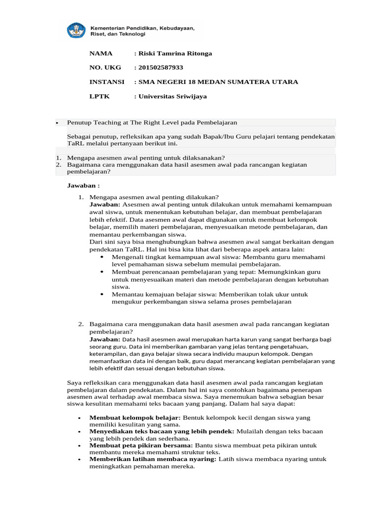 Modul 1 Topik 3 (Penutup Teaching at The Right Level Pada Pembelajaran ...