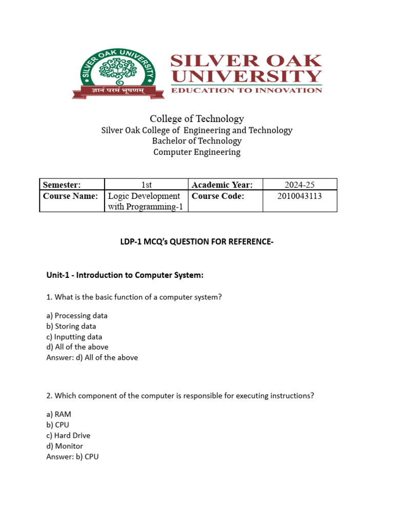 Logic & Programming MCQs | PDF | Logic | Computer Data Storage