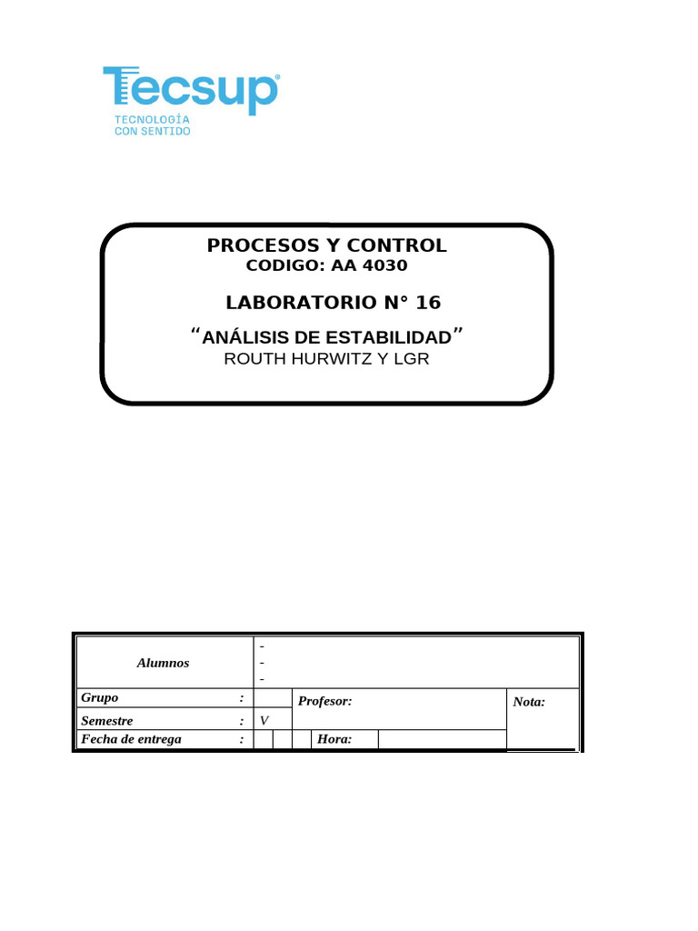 Laboratorio 16 - Estabilidad - Routh y LGR | PDF | Laboratorios | Matemáticas Aplicadas