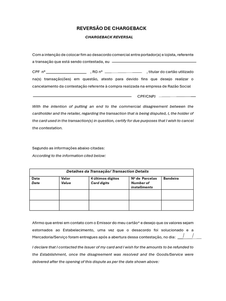 Carta - ReversÃ o de Chargeback | PDF | Direito