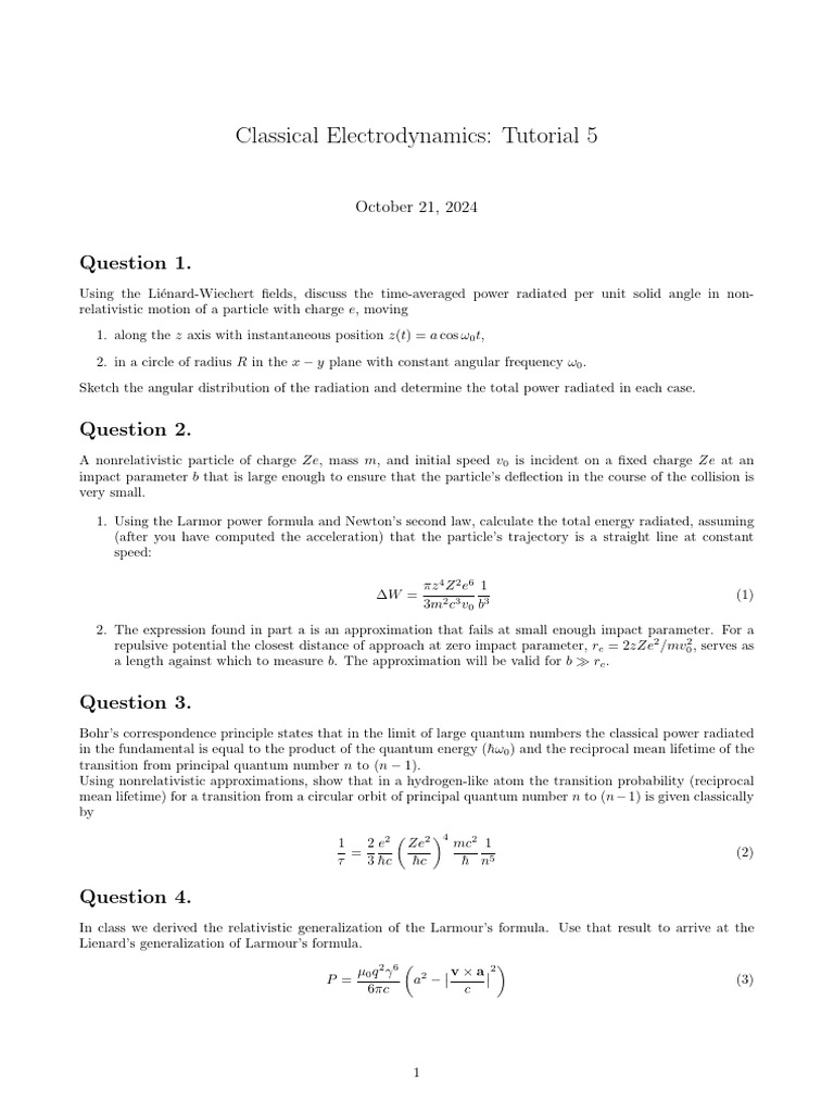 Tutorials_5_Classical_ED | PDF | Applied And Interdisciplinary Physics | Quantum Mechanics