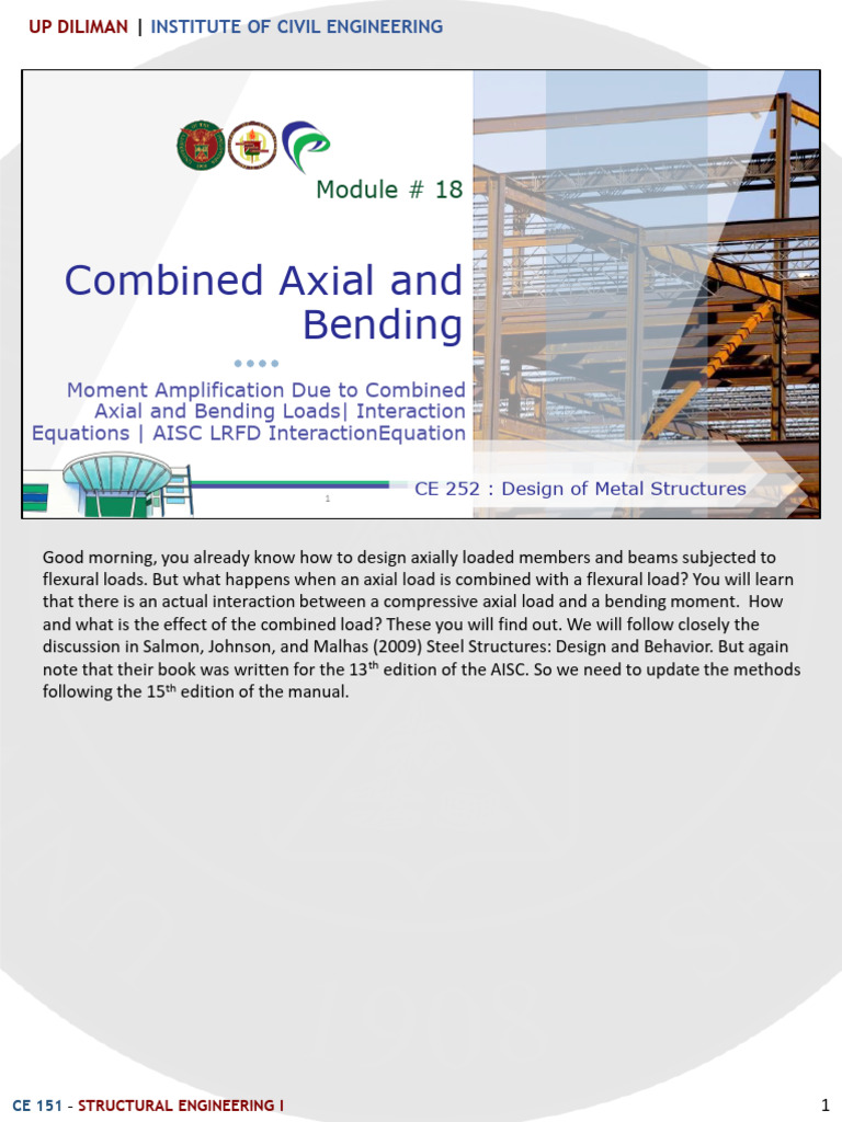 CE 252 Module 18 - Combined Axial and Bending | PDF | Bending | Buckling