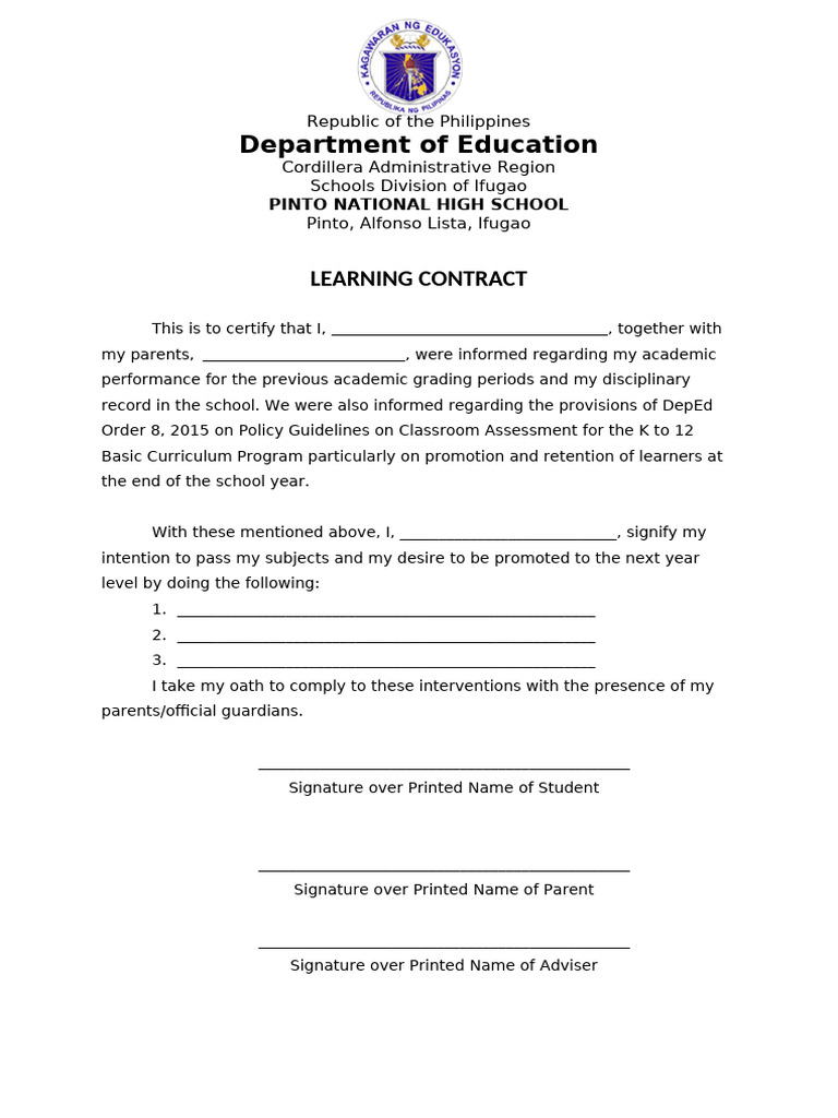 Learning Contract | PDF