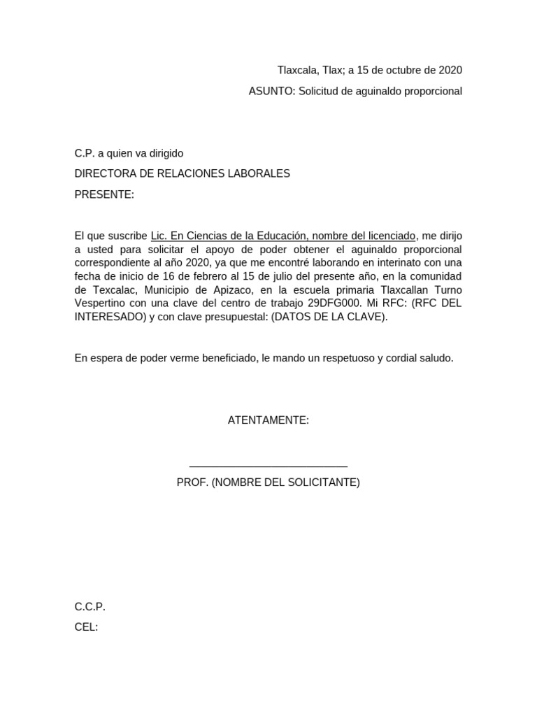 Solicitud de Aguinaldo Proporcional 2020 | PDF | Crecimiento personal y ...