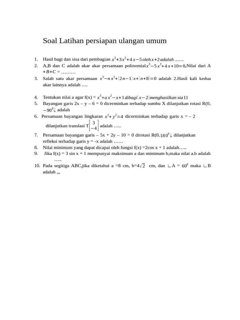 Soal Latihan Persiapan Ulangan Umum | PDF