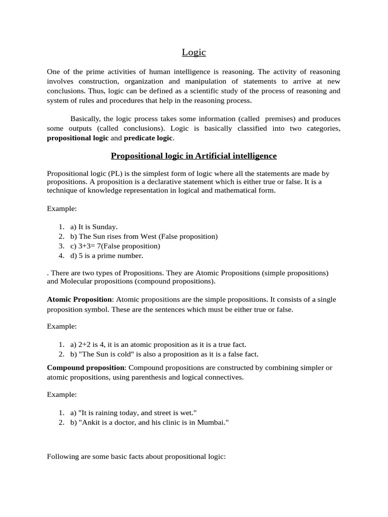 Propositional Logic in Artificial Intelligence | PDF | Logic | Interpretation (Logic)