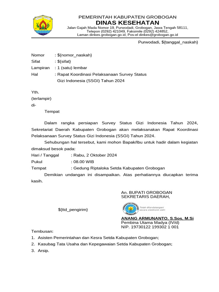 Undangan Koordinasi Persiapan SSGI 2024 | PDF