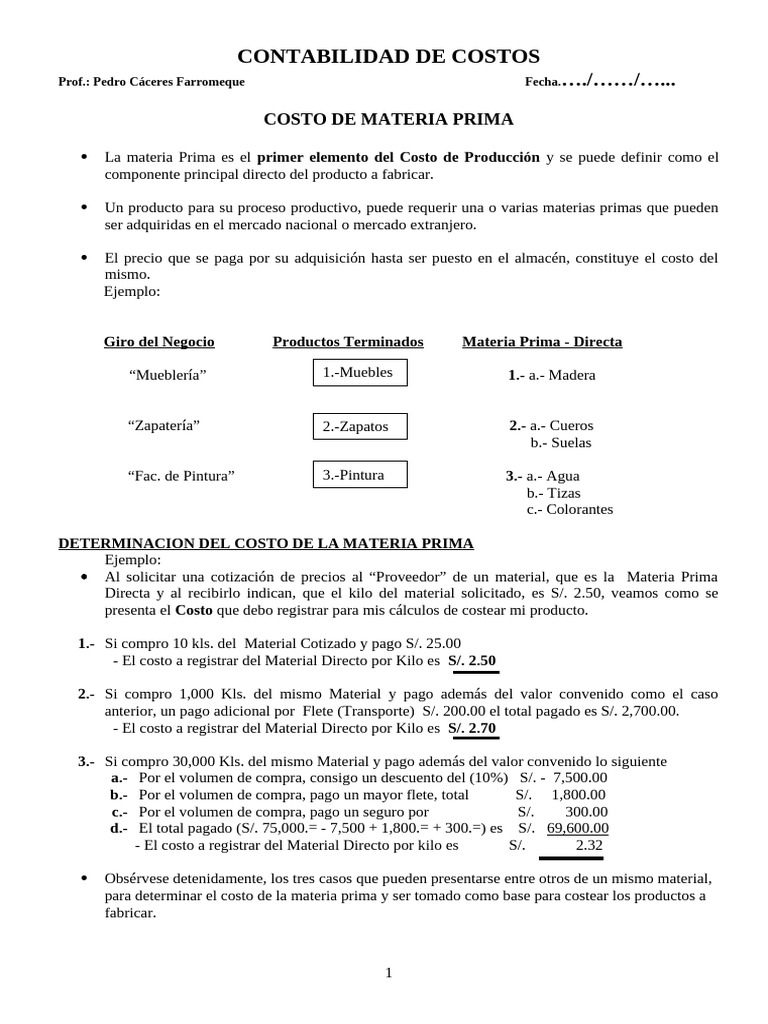 2 COSTO DE MATERIA PRIMA | PDF | Economias