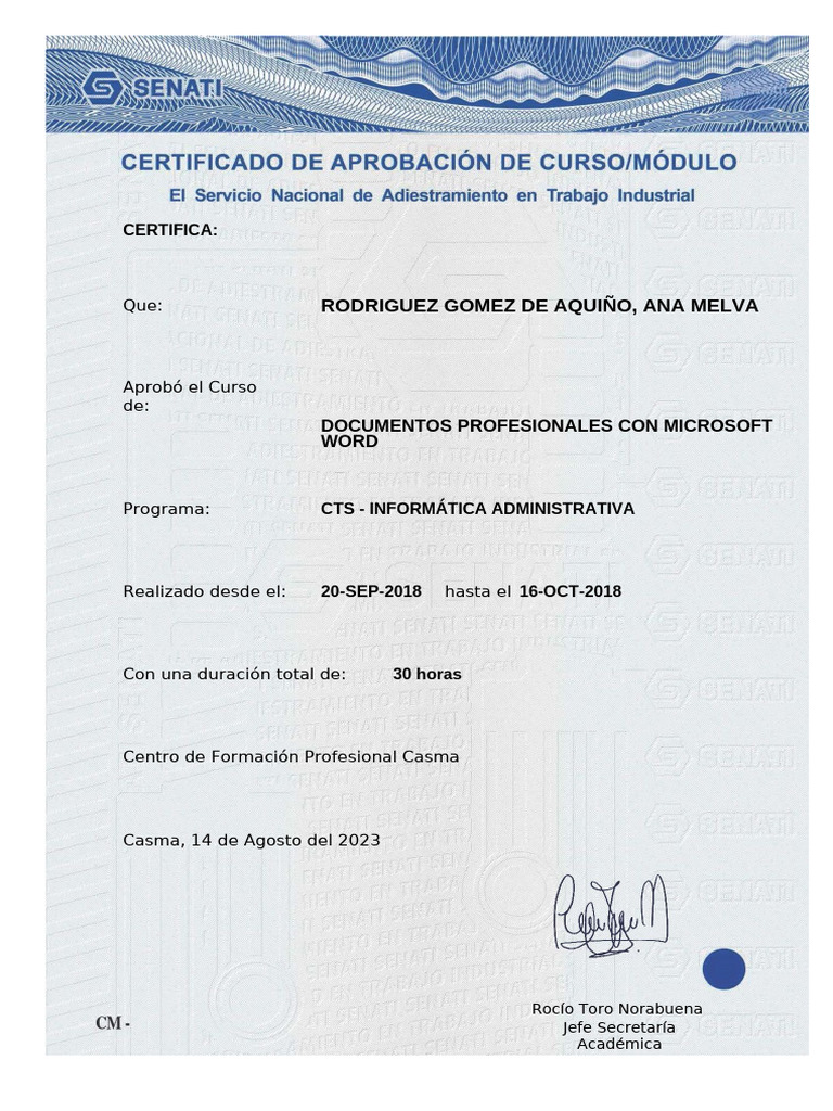 Certificado de Curso en Word - Ana Melva Rodríguez | PDF | Crecimiento ...