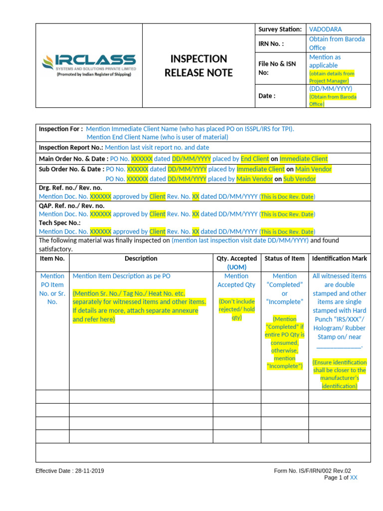 Standard Irn - Isspl - (Is F Irn 002 Rev. 02) | PDF | Business Law ...