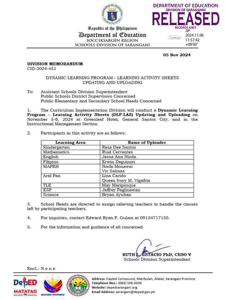 DM Cid 2024 451 Dynamic Learning Program Learning Activity Sheets ...