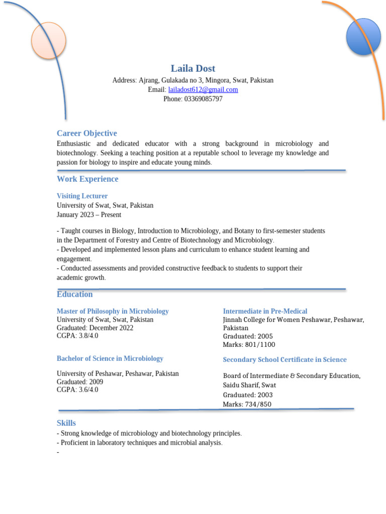 Microbiology Educator Resume | PDF