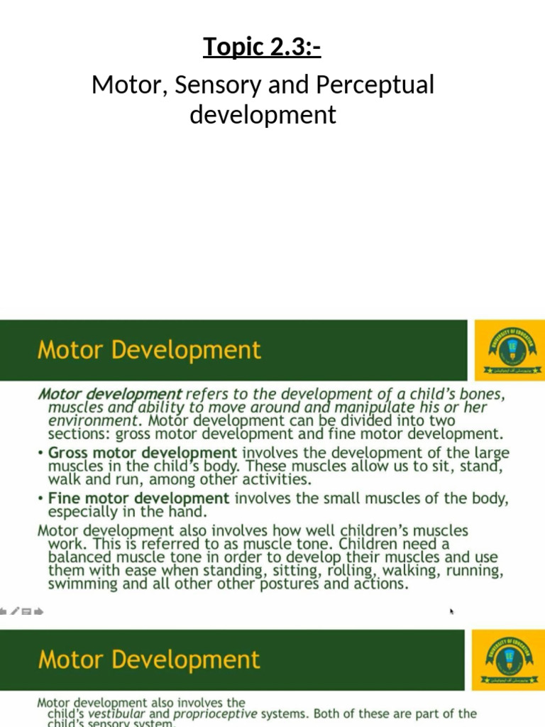 Uni Lec.5, 2.3 Motor, Sensory & Perceptual Development | PDF | Computers