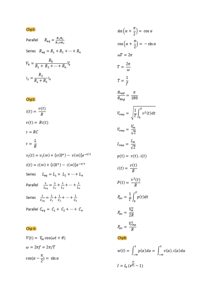 Formula Sheet For Final Exam | PDF | Teaching Methods & Materials