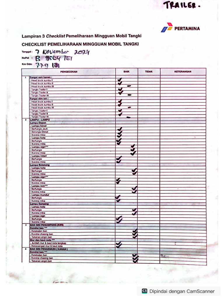 Checklist Mingguan B 9504 Tei | PDF