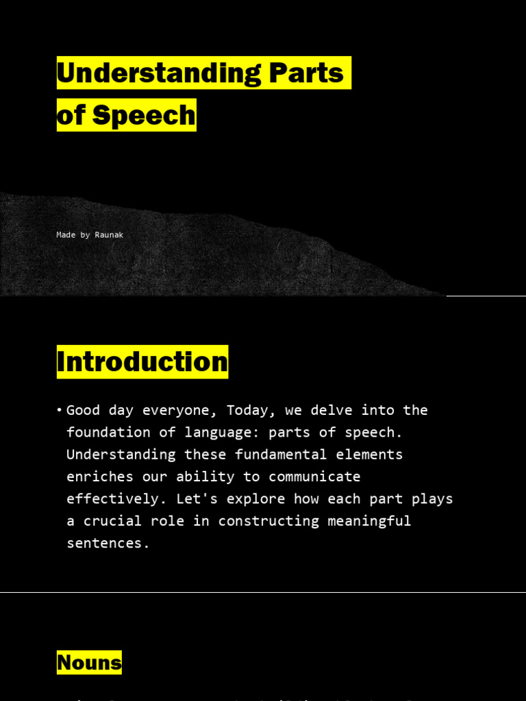 Understanding Parts of Speech: Made by Raunak | PDF | Part Of Speech | Noun