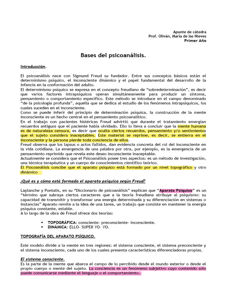 Bases Del Psicoanalisis | PDF | Psicoanálisis | Mente inconsciente