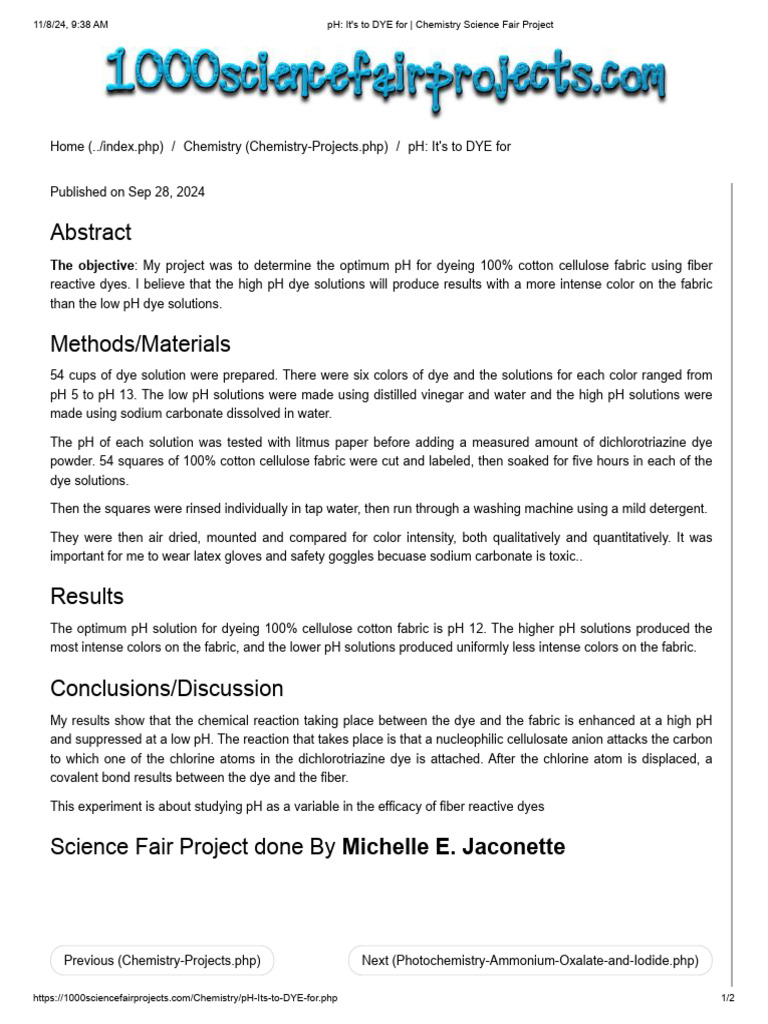 PH - It's To DYE For - Chemistry Science Fair Project | PDF | Dye ...