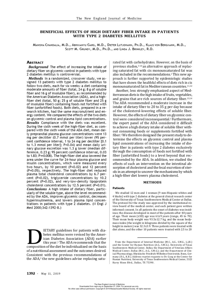 Beneficial Effects of High Dietary Fiber Intake in Patients With Type 2 ...
